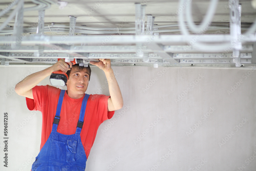 The installation process is false ceiling Stock Photo | Adobe Stock