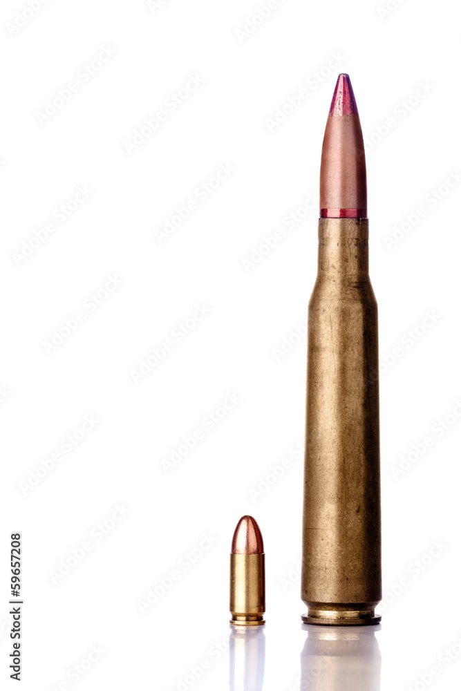 9mm pistol and 12mm sniper bullets side by side Stock Photo | Adobe Stock