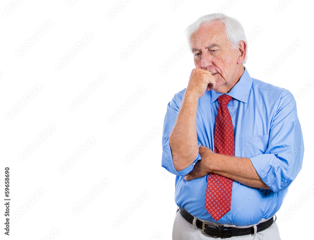 Old man deep in though, thinking, trying to remember something Stock ...