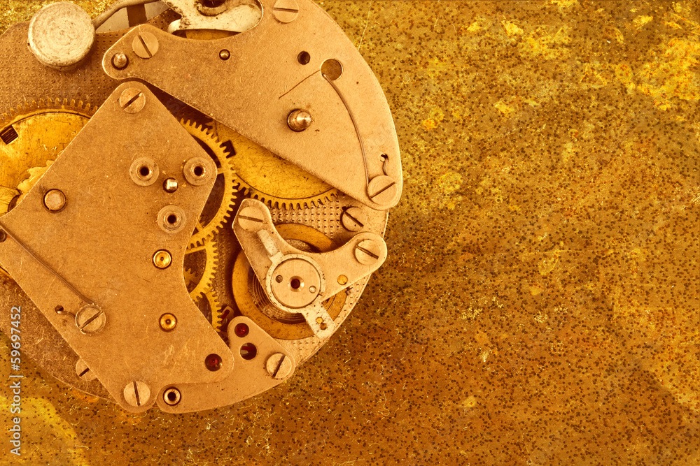 metallic gold background with clockwork Stock Photo | Adobe Stock
