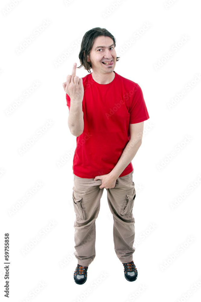 Man giving middle finger isolated on white background Stock Photo ...