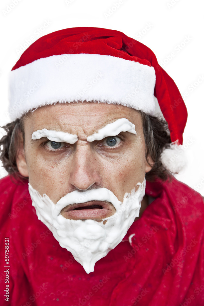 Bad Santa Claus with a beard of shaving cream Stock Photo | Adobe Stock