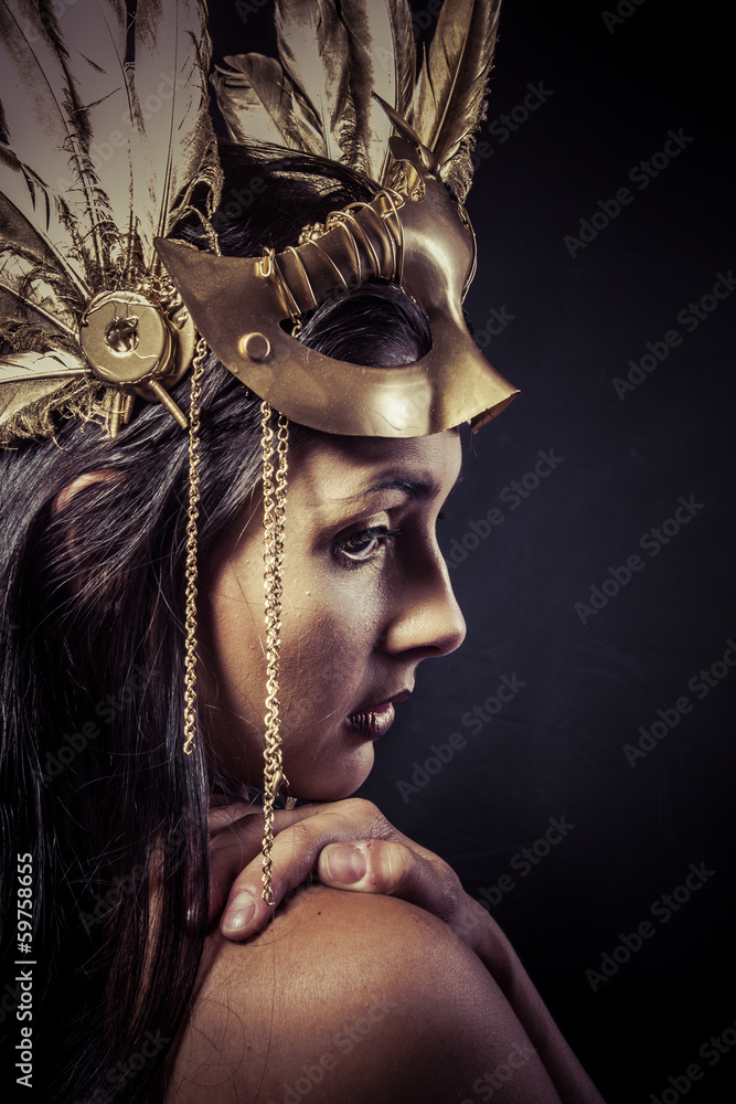 Valkyrie, Golden statue concept. Arty portrait of model with gol Stock ...