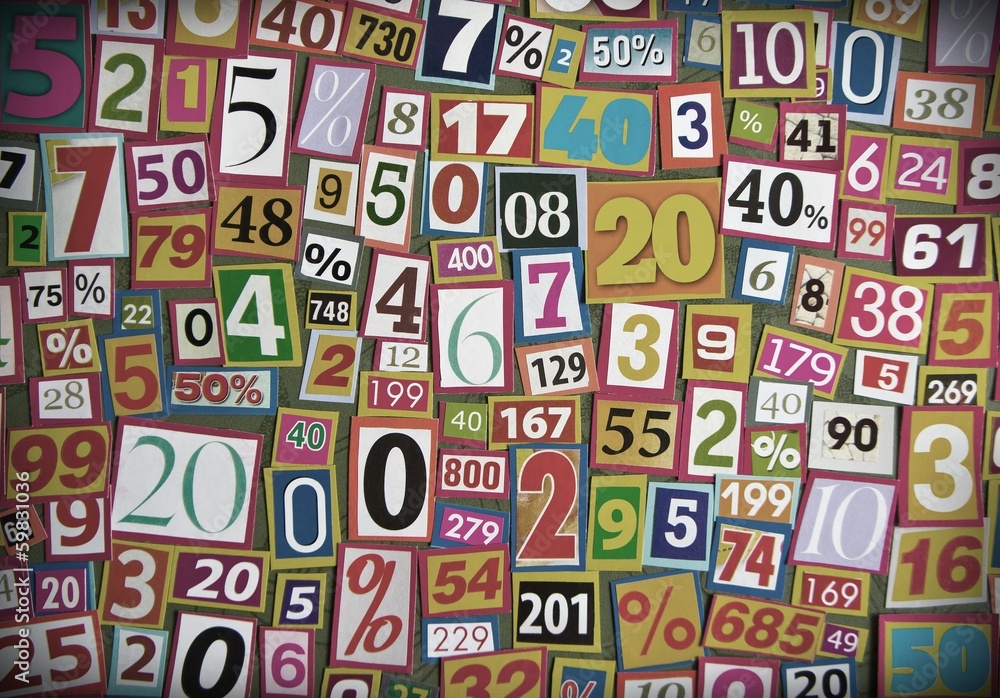 numbers and percentages cut from newspapers Stock Photo | Adobe Stock