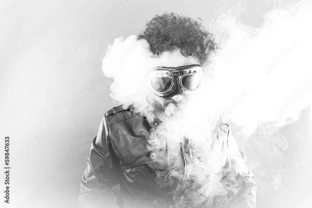 Smoke,Man with black shapes, studio portrait Stock Photo | Adobe Stock