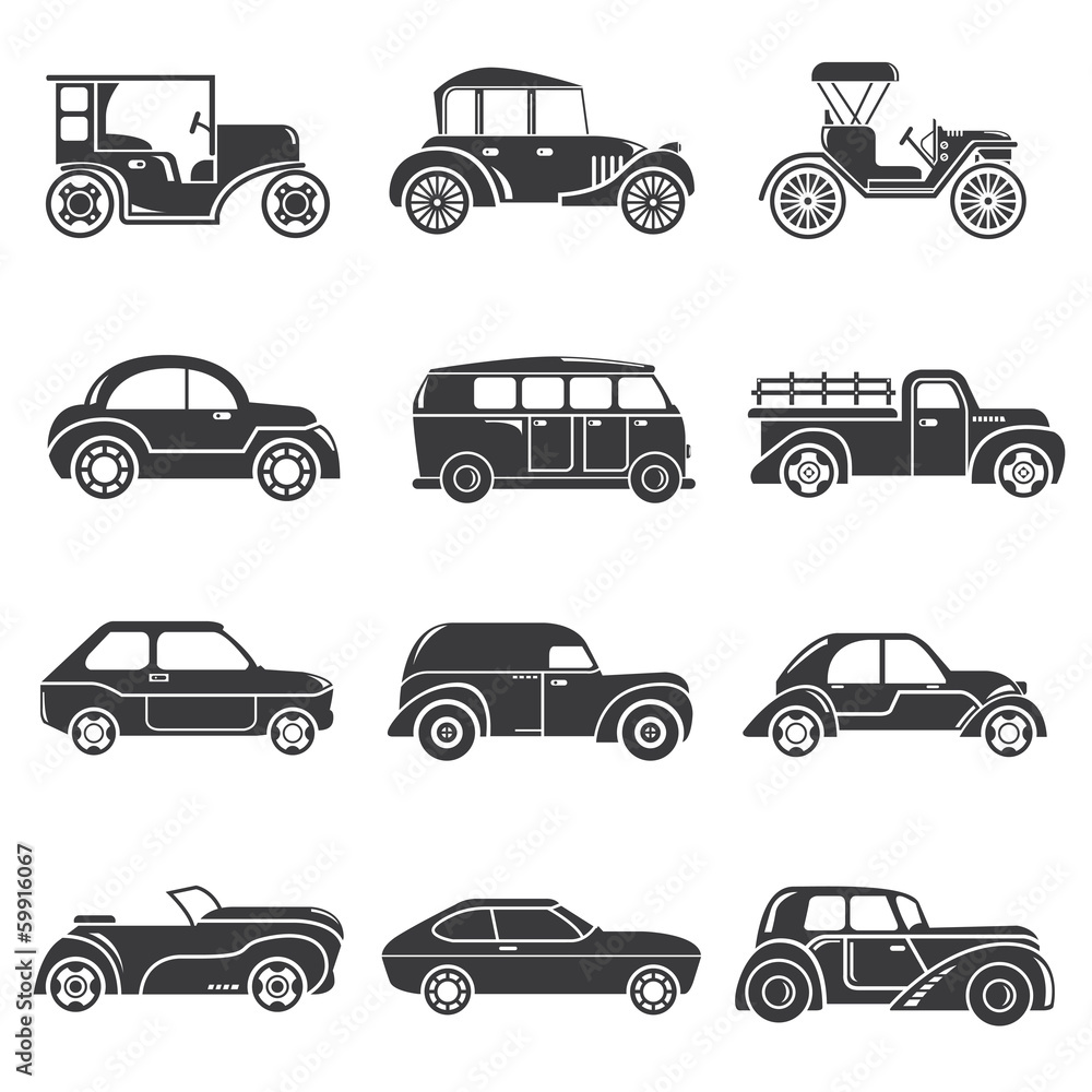 classic cars icons, vintage car icons Stock Vector | Adobe Stock