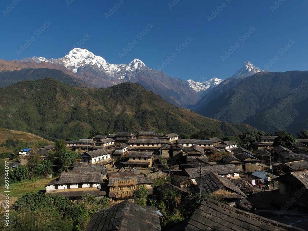 Morning in Ghandruk, famous Gurung village in Nepal Stock Photo | Adobe ...