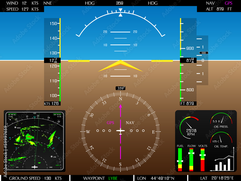Airplane glass cockpit display Stock Vector | Adobe Stock