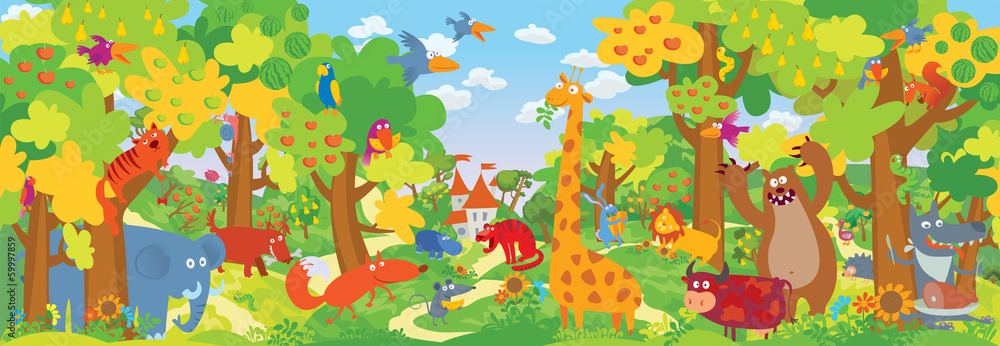 Cute zoo animals. Vector illustration Stock Vector | Adobe Stock