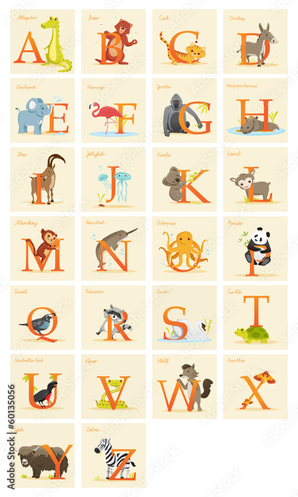 Animal alphabet set, vector illustration Stock Vector | Adobe Stock
