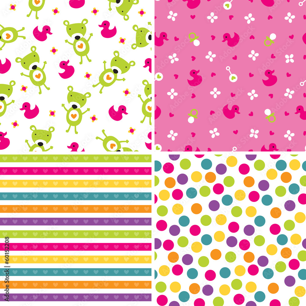 seamless baby background patterns in pink and green Stock Vector ...