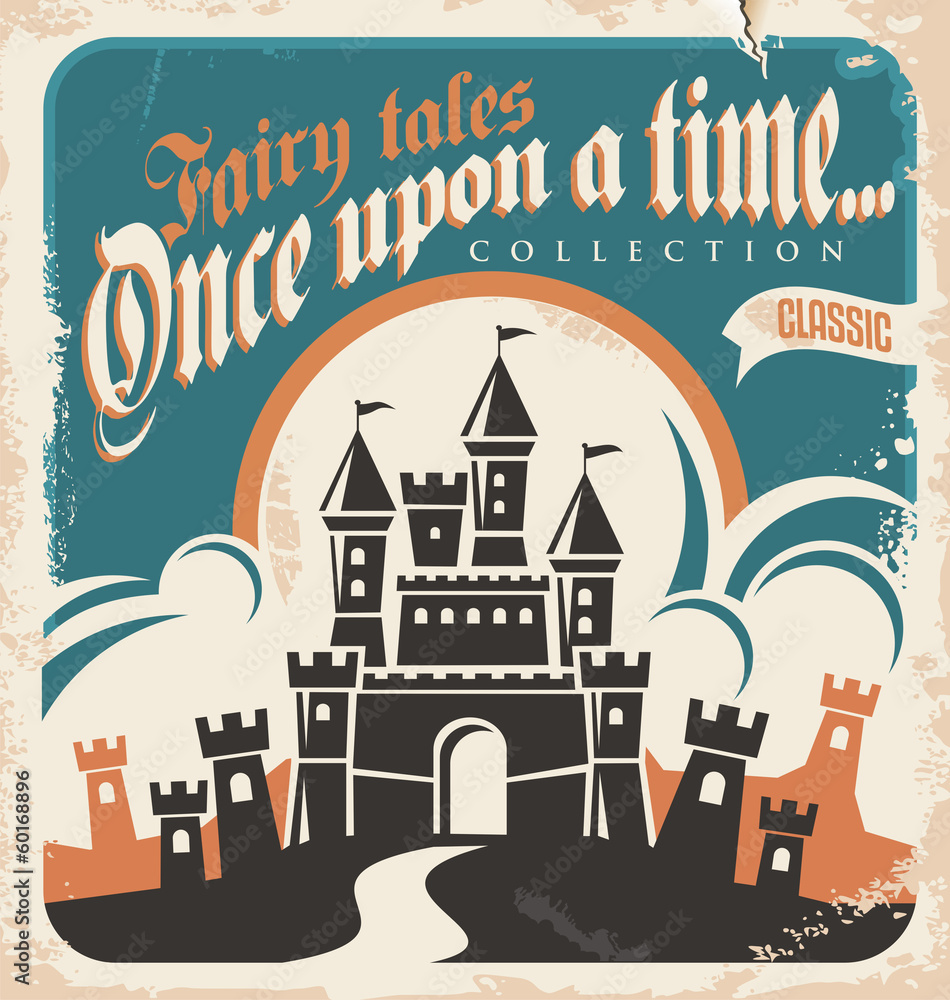 Vintage fairy tales vector poster design with castle Stock Vector ...