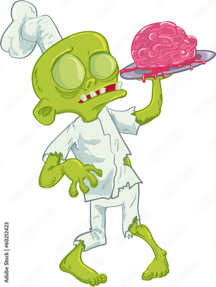 Cartoon zombie chef serving a brain Stock Vector | Adobe Stock