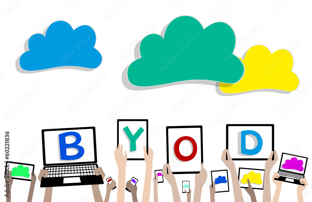 BYOD Bring Your Own Device Children Hands and Clouds Banner Stock ...