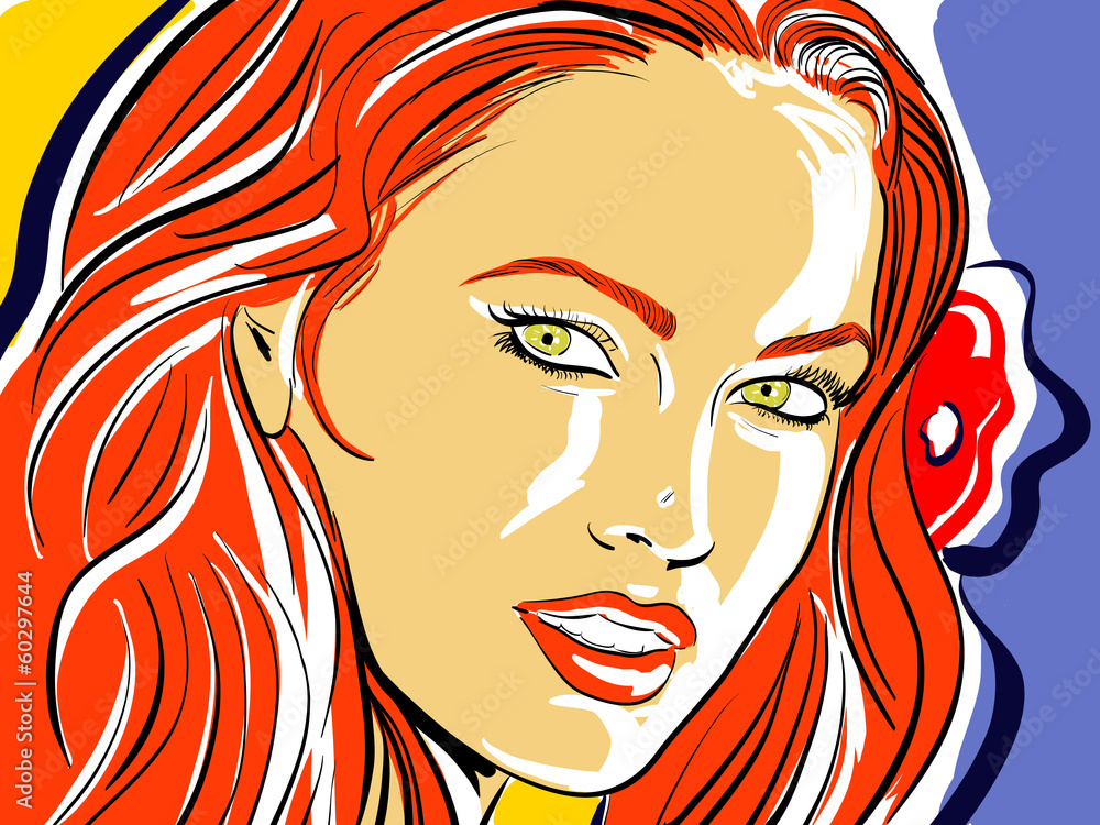 femme cheveux roux croquis couleur Stock Illustration | Adobe Stock
