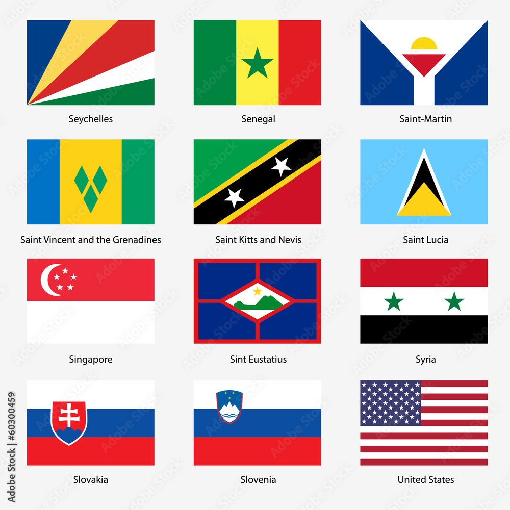 Set Flags of world sovereign states. Vector illustration. Set n Stock ...
