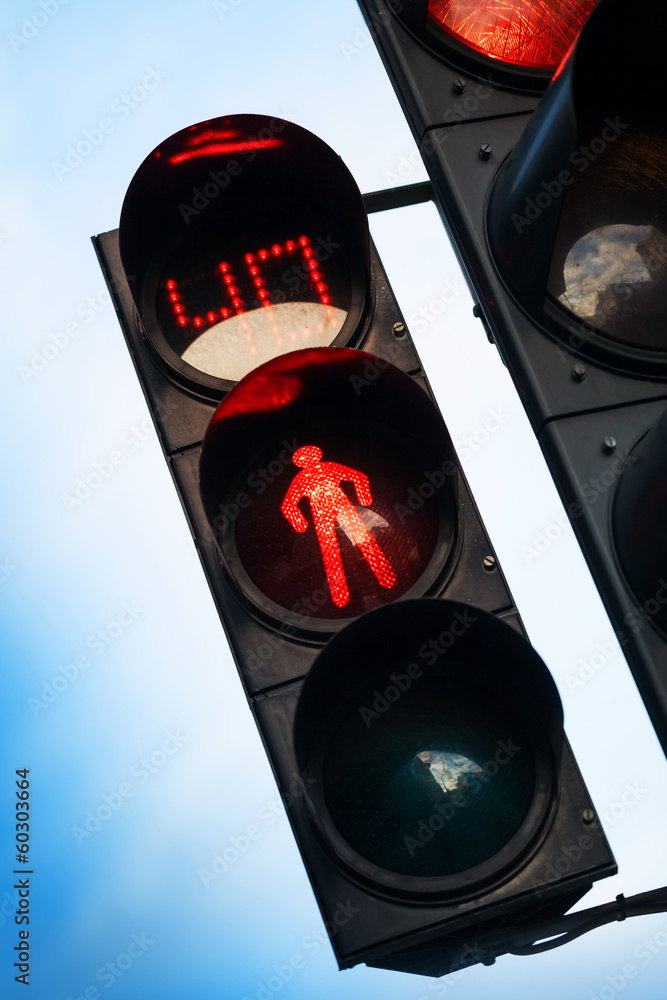 Red stop signal with timer on street pedestrian traffic light Stock ...