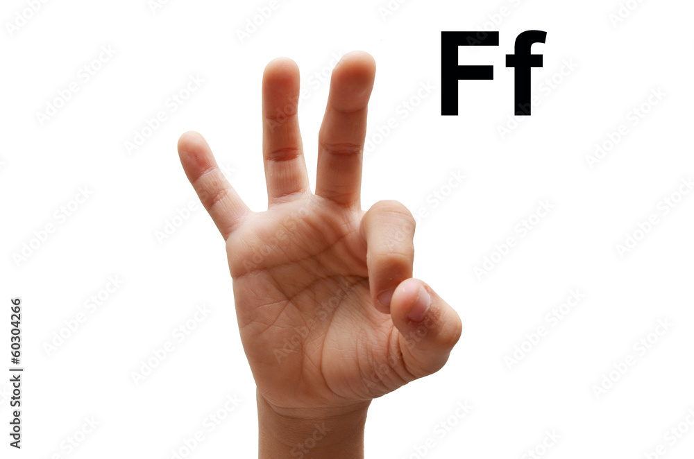 F kid hand spelling american sign language ASL Stock Photo | Adobe Stock