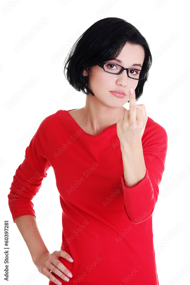 Teen girl with middle finger up Stock Photo | Adobe Stock