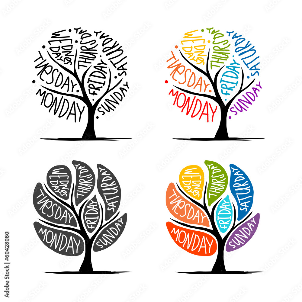 Art tree design with 7 petal days of week Stock Vector | Adobe Stock