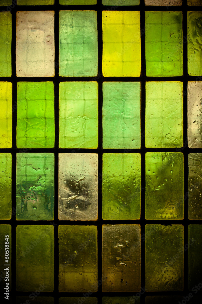 green glass window with regular block pattern green tone Stock Photo ...