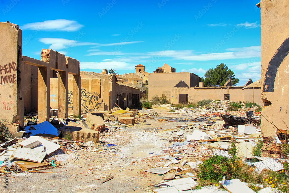 old village destroyed in ruins and abandoned by the bombs of war Stock ...