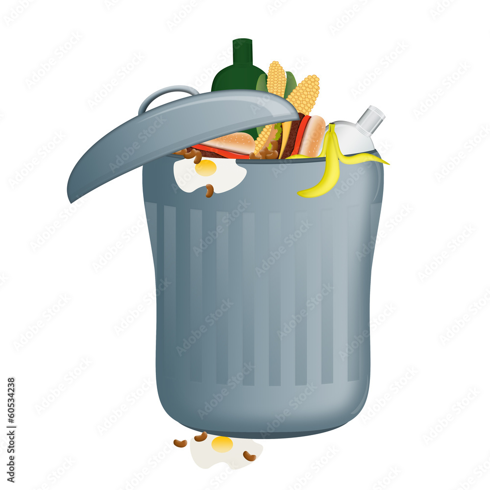 Rubbish bin filled with food waste Stock Illustration | Adobe Stock