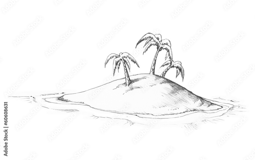 Gezeichnete einsame Insel Stock-Illustration | Adobe Stock