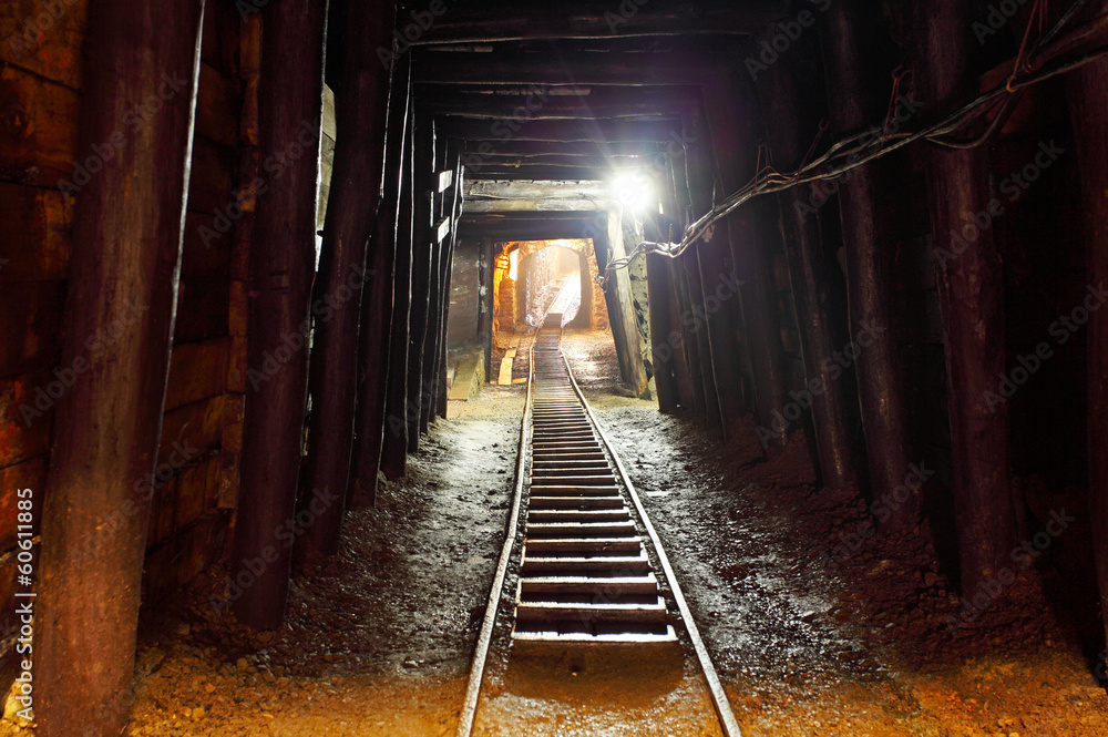 Mine with railroad track - underground mining Stock Photo | Adobe Stock