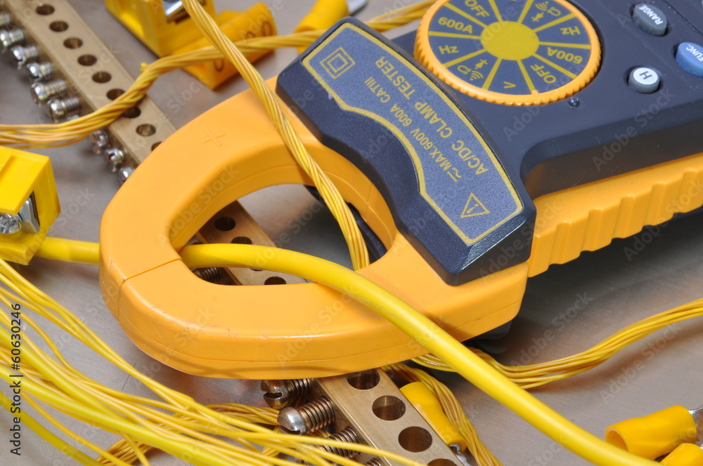 Clamp meter tool for measuring electrical installations Stock Photo ...