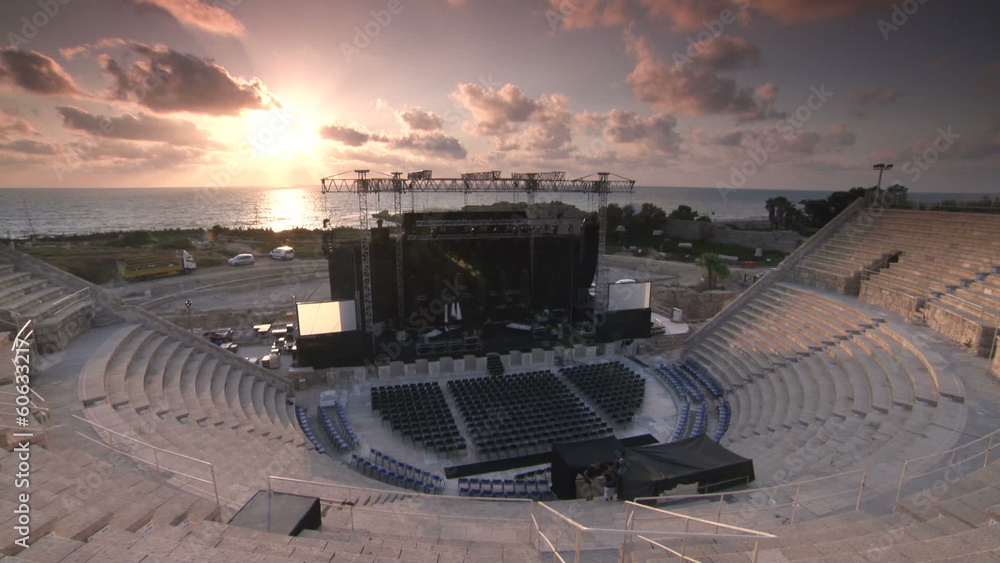 Caesarea amphitheatre stage sunset timelapse Stock 비디오 | Adobe Stock