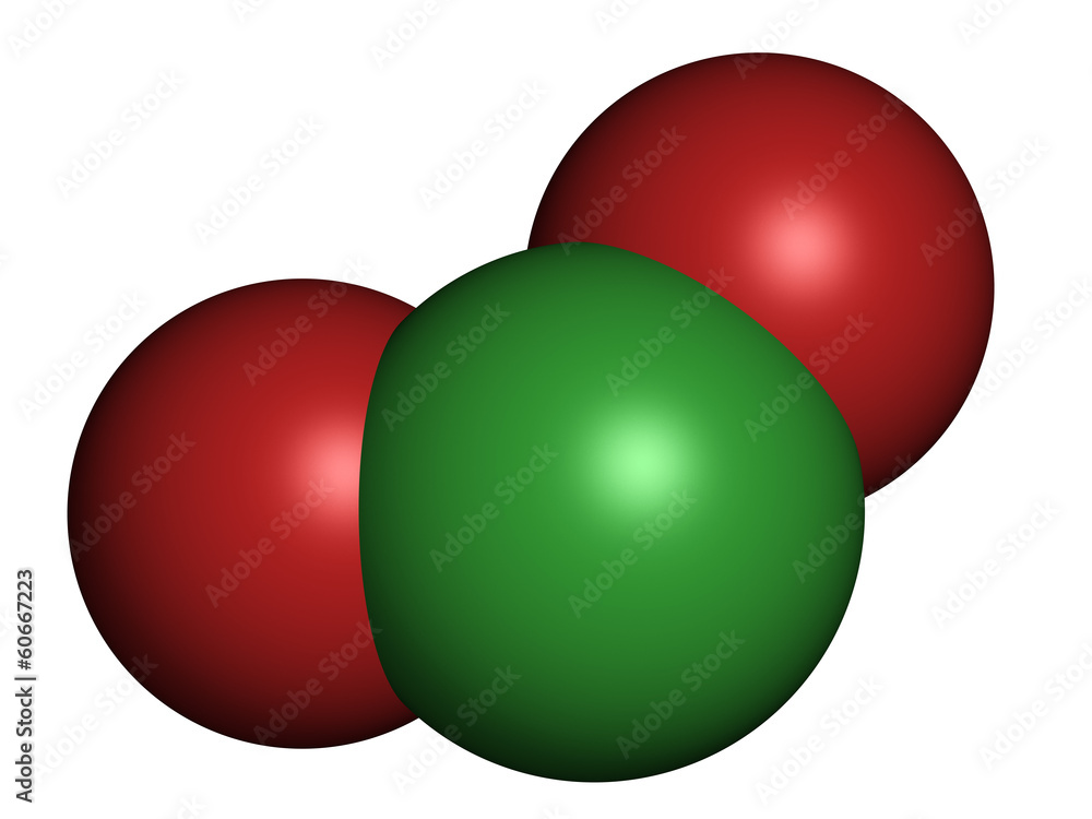 Chlorine dioxide (ClO2) molecule. Used in pulp bleaching. Stock ...