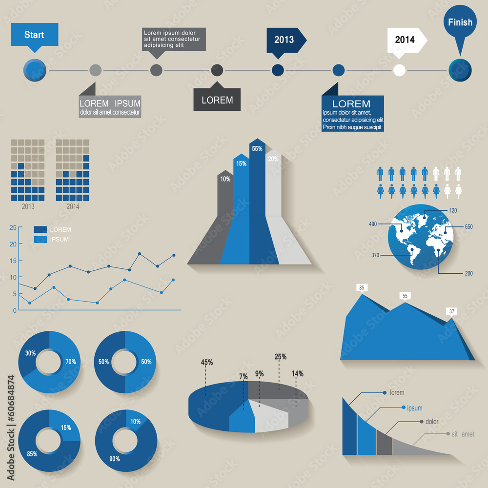 Vector, set of the 3d charts, pie charts and other infographic e Stock ...