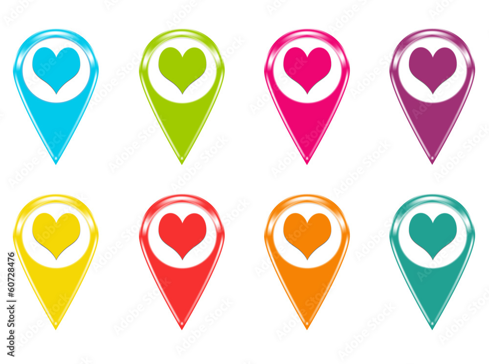Set of icons for markers on maps with heart symbol Stock Illustration ...