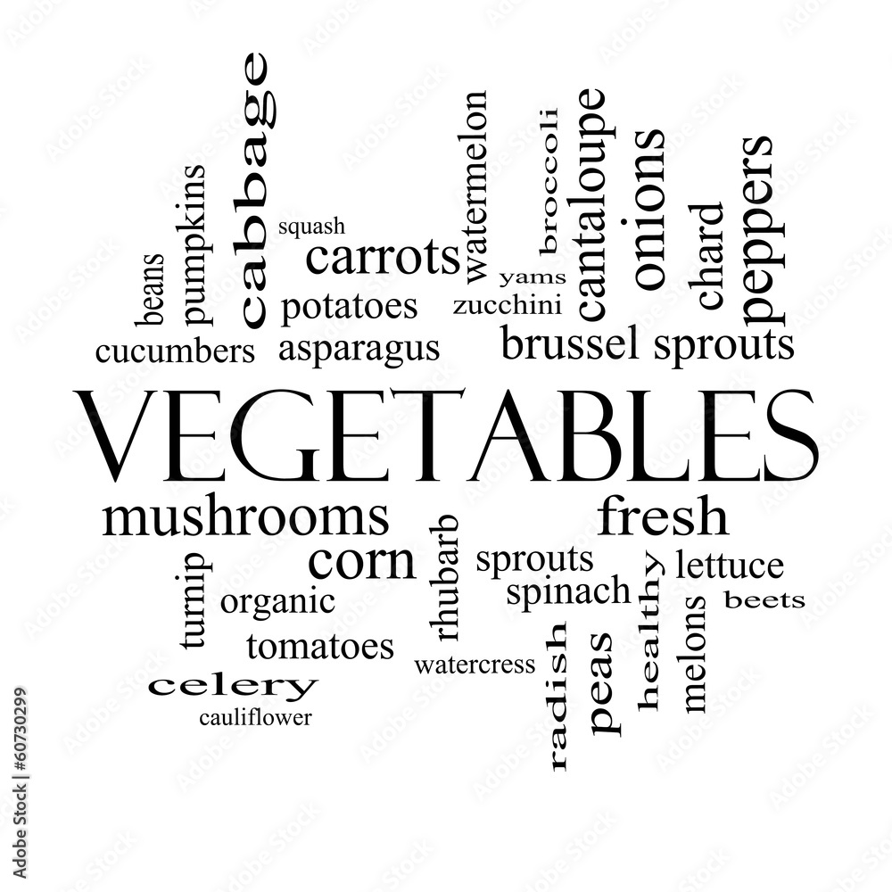 Vegetables Word Cloud Concept in black and white Stock Photo | Adobe Stock