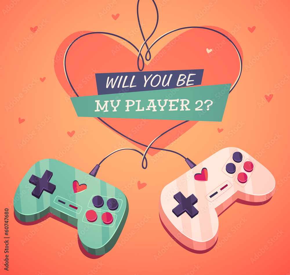 Will you be my player two? Valentine's Day Card. Stock Vector | Adobe Stock