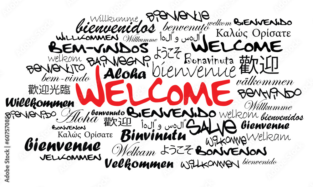 Welcome international host word tag cloud illustration Stock ...