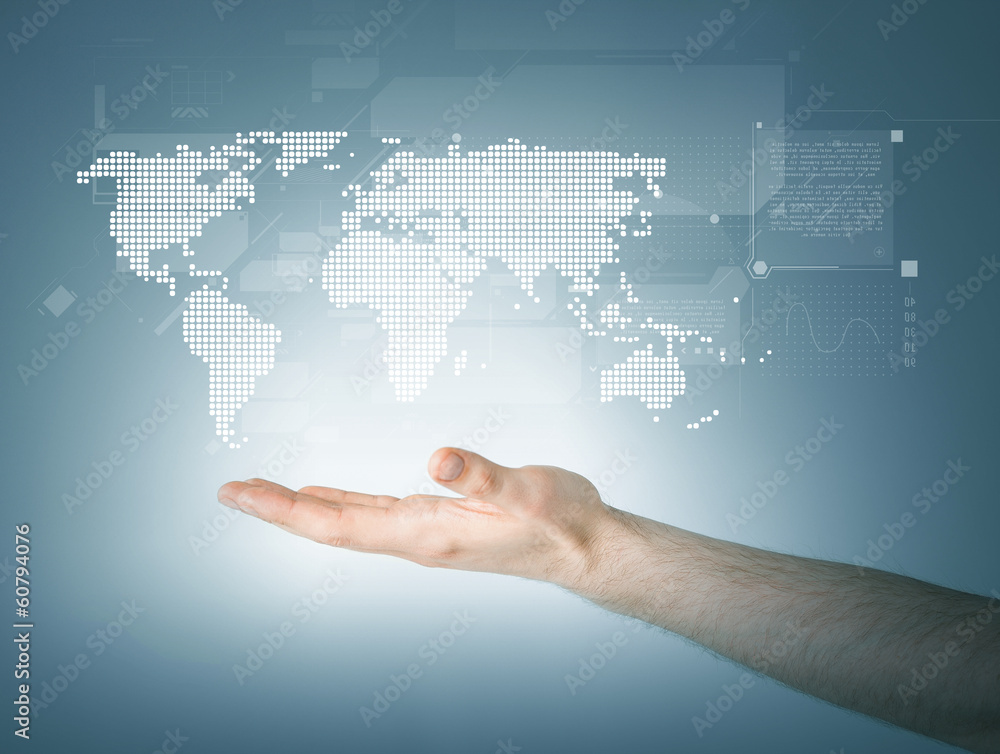 mans hand showing world map Stock Photo | Adobe Stock