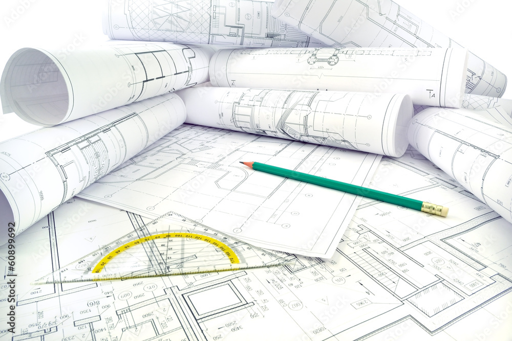 Image of several drawings of the project and instruments Stock Photo ...