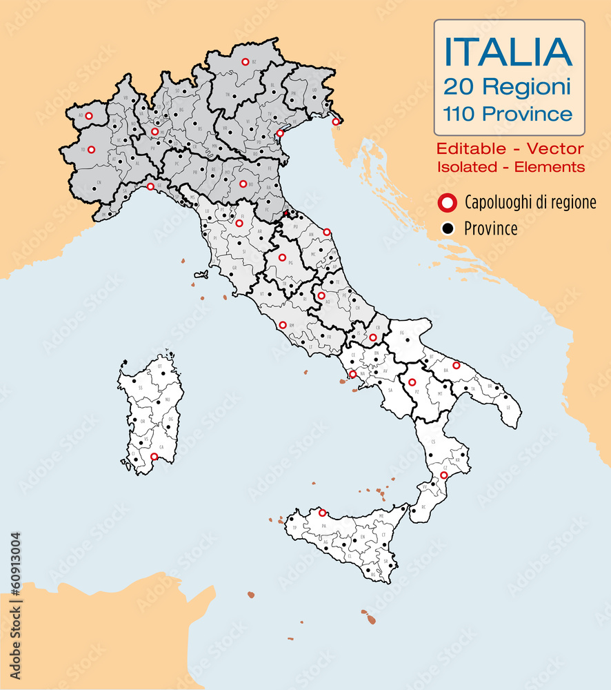 Vettoriale Stock ITALIA, REGIONI, PROVINCE, SIGLE, TARGHE | Adobe Stock