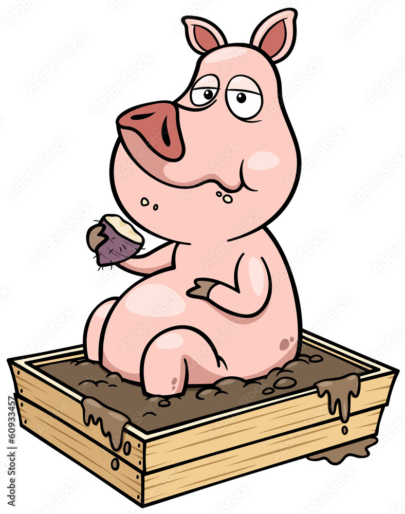 Vector illustration of Cartoon Pig eating Stock Vector | Adobe Stock