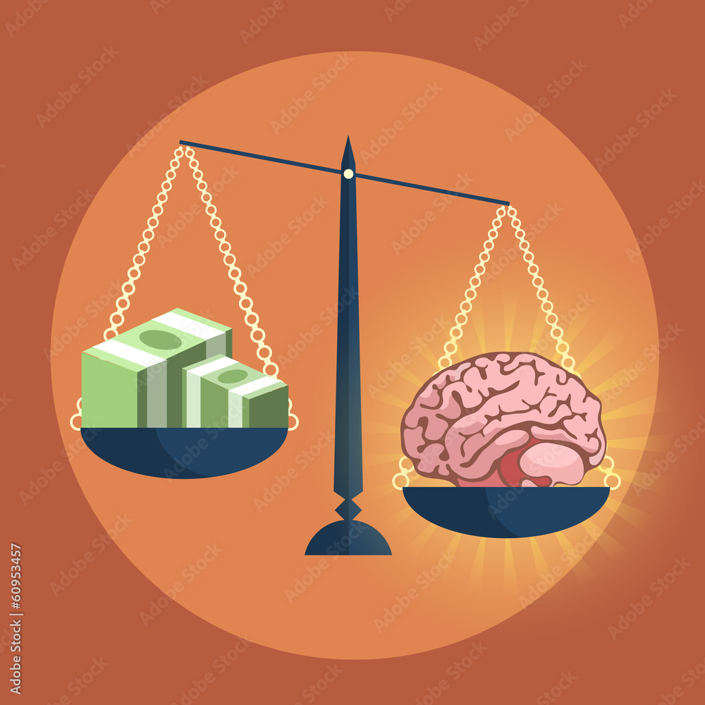 IlIllustration of Brain vs. Money, metaphor in modern design Stock ...