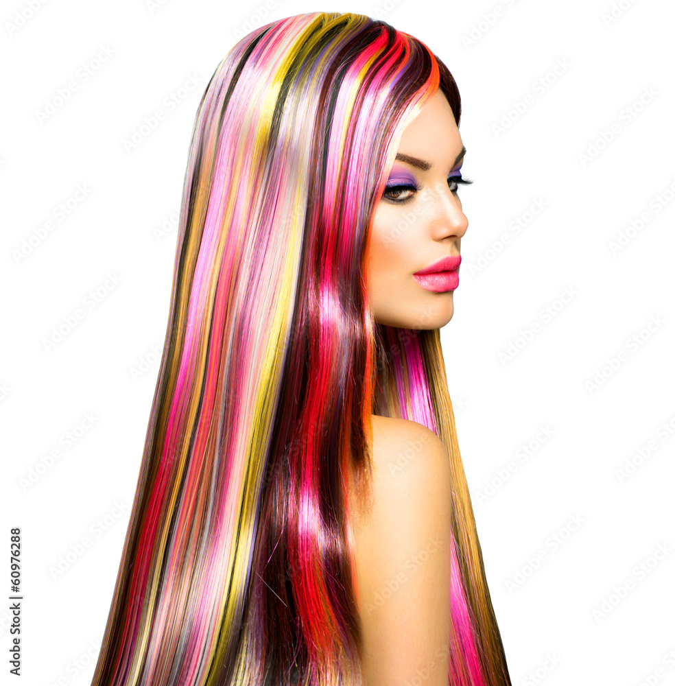 Beauty Fashion Model Girl with Colorful Dyed Hair Stock Photo | Adobe Stock