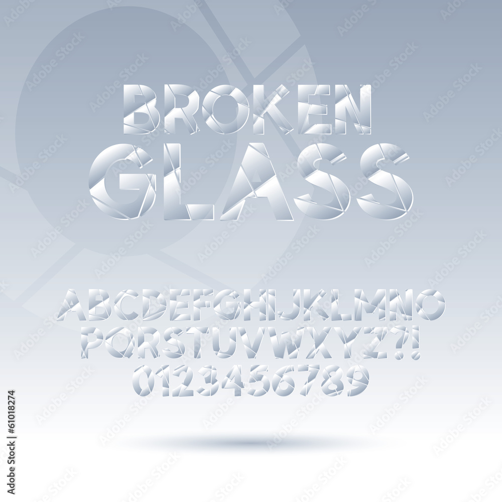 Abstract Broken Glass Font and Numbers, Eps 10 Vector, Editable Stock ...