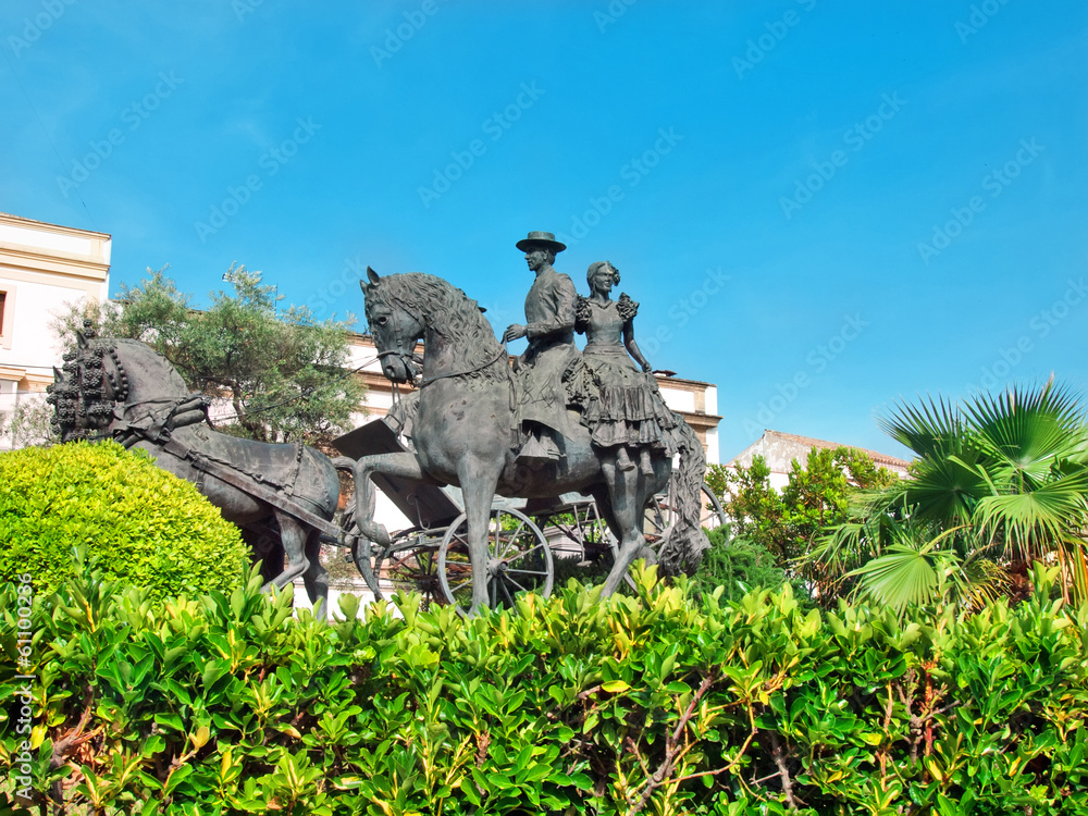 statue of carriage spanish horses in Jerez da la Frontera. Andal Stock ...