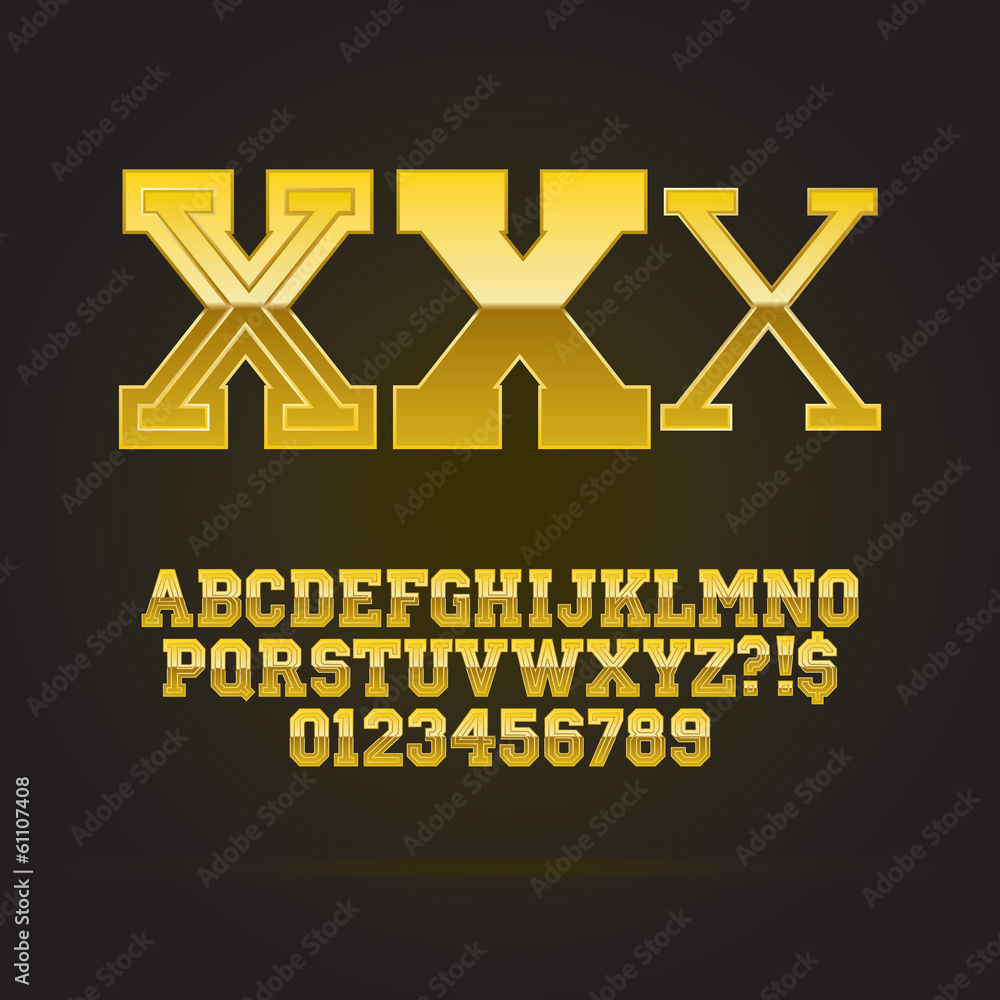 Golden Bold Font and Numbers, Eps 10 Vector, Editable for any ba Stock ...
