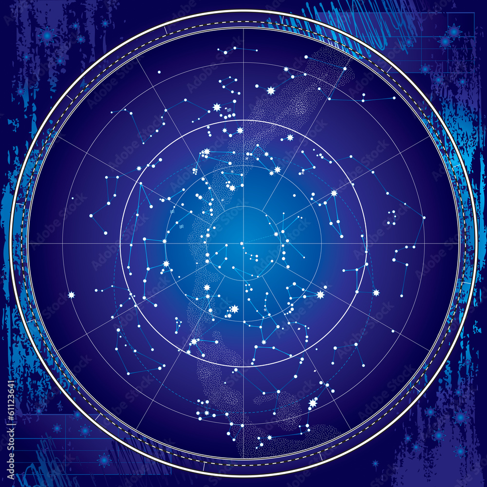 Celestial Map of The Night Sky. Astronomical Chart of Northern ...