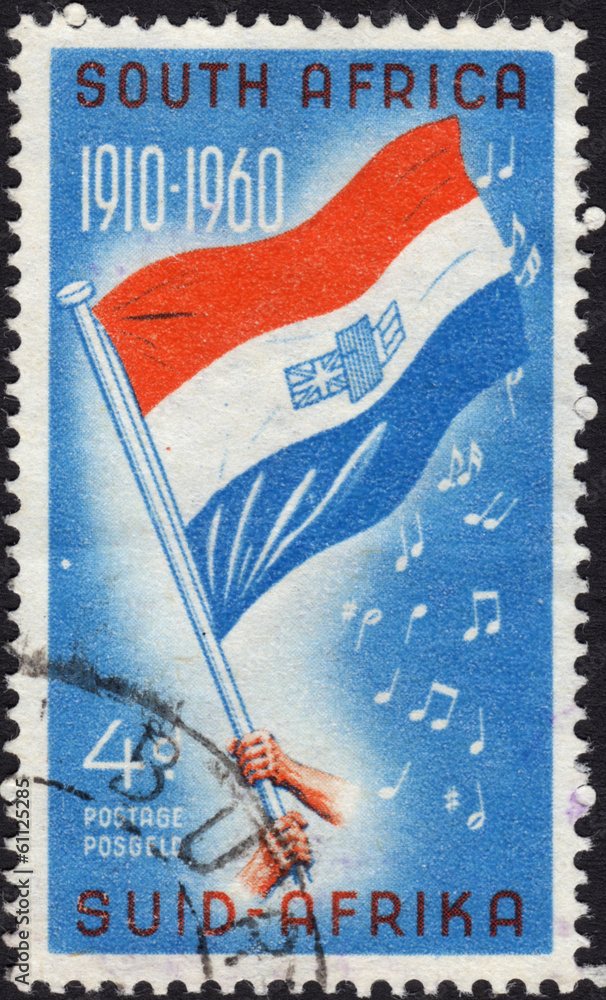 Postage stamp showing the old South Africa flag in the colors or Stock ...