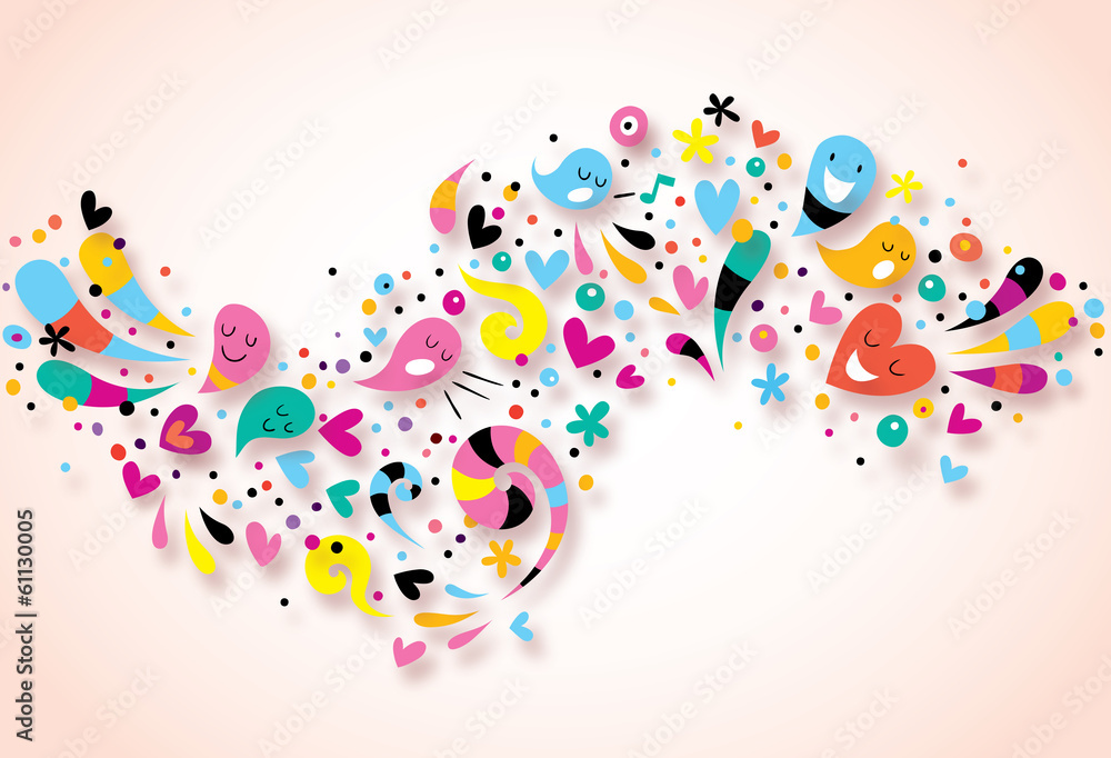 cute characters fun party abstract art background Stock Vector | Adobe ...