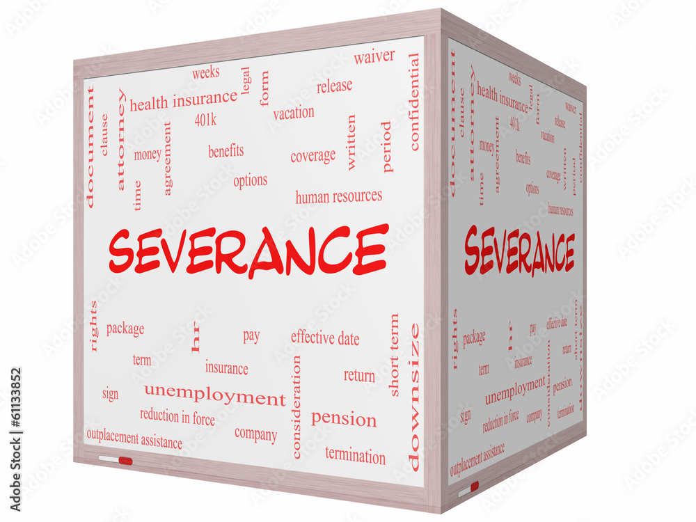 Severance Word Cloud Concept on a 3D cube Whiteboard Stock Illustration ...